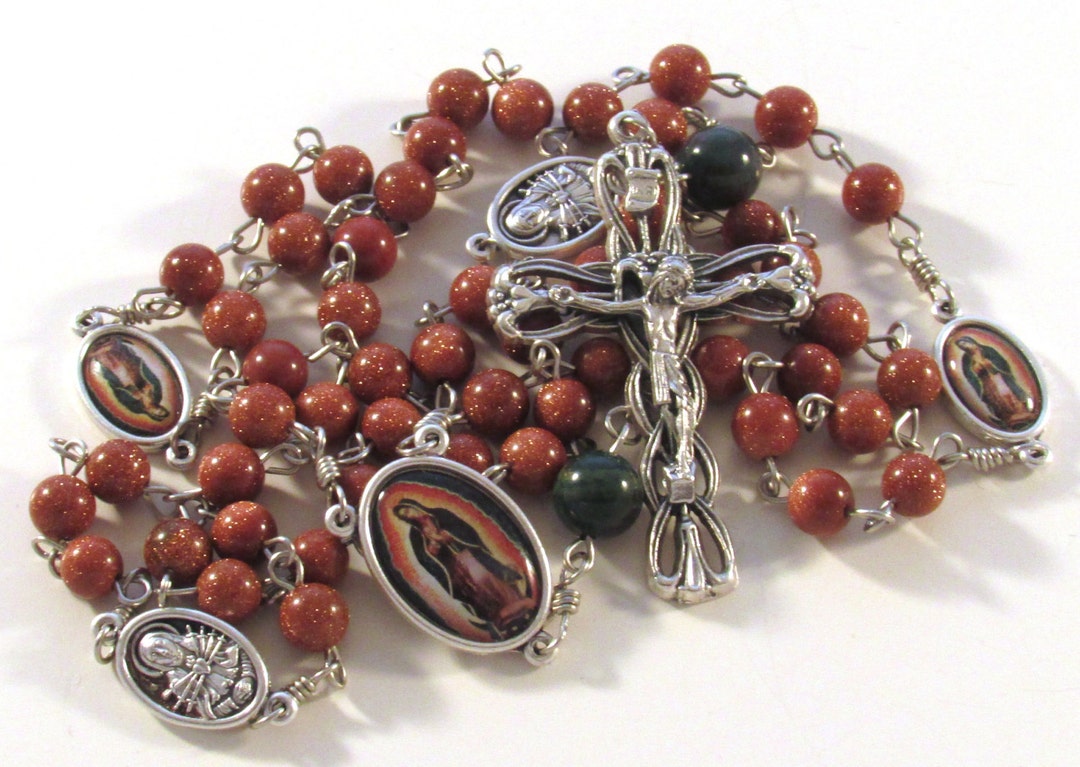 Our Lady of Guadalupe Goldstone and Indian Bloodstone Gemstone Handmade ...