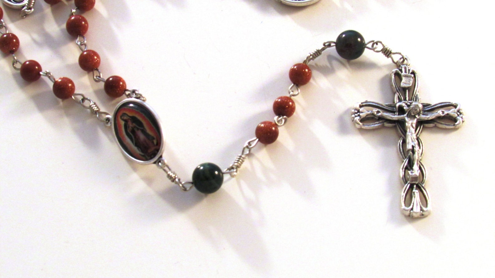 Our Lady of Guadalupe Goldstone and Indian Bloodstone Gemstone Handmade ...