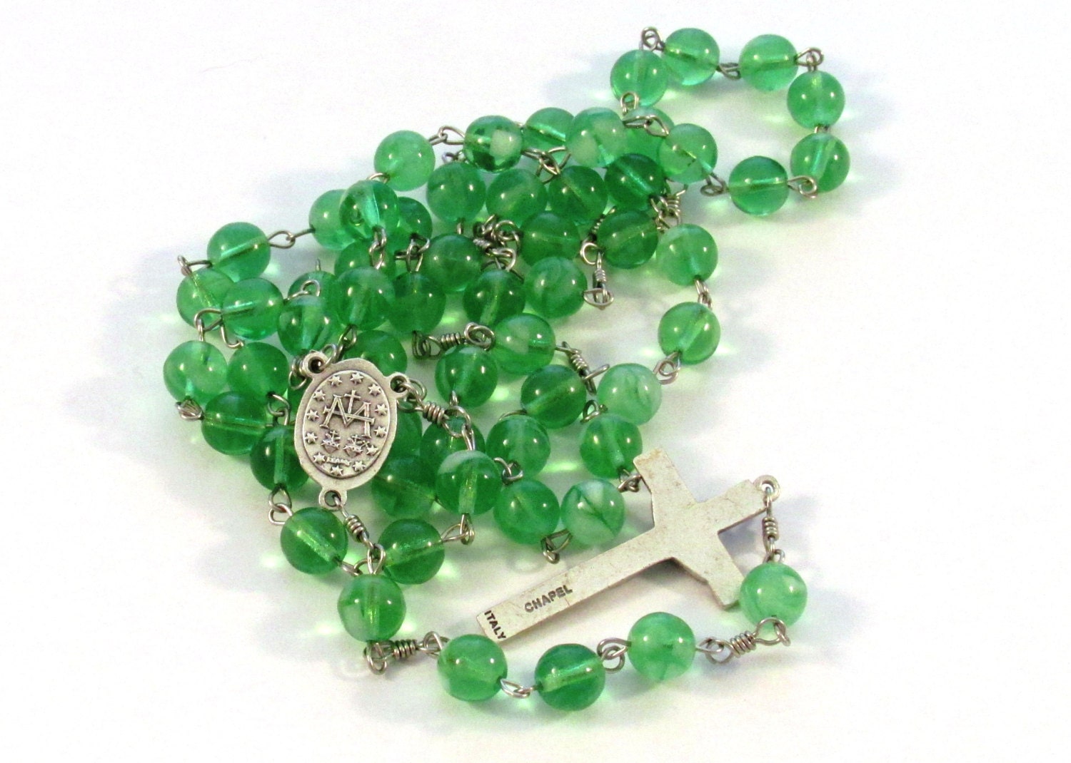 Handmade Catholic Green Glow in the Dark Glass Bead Rosary With ...