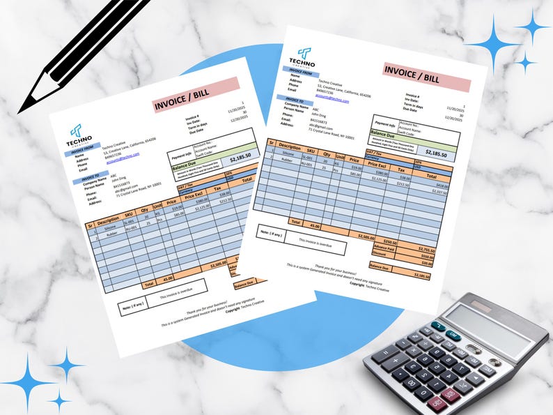 Invoice Template US Letter 8.5"x11" Automated Excel & Google Sheets ...