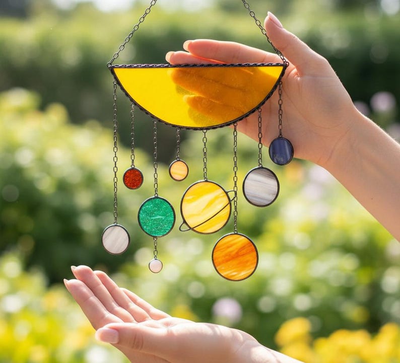 Stained Glass Solar System Suncatcher, Planets Window Hanging ...