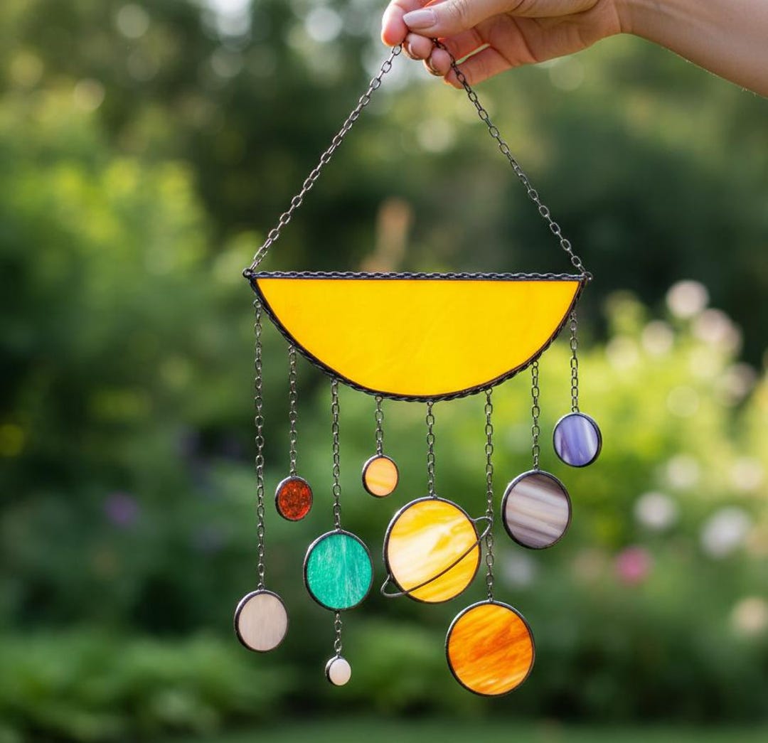 Stained Glass Solar System Suncatcher, Planets Window Hanging ...