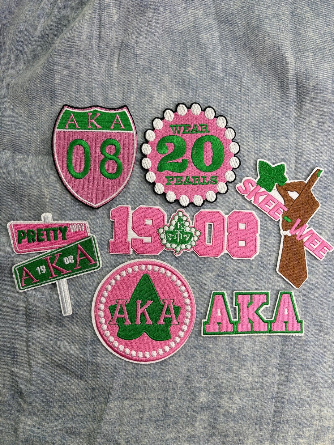 Custom A•K•A Patch Bundle | Pink & Green Sorority Embroidered Patches ...