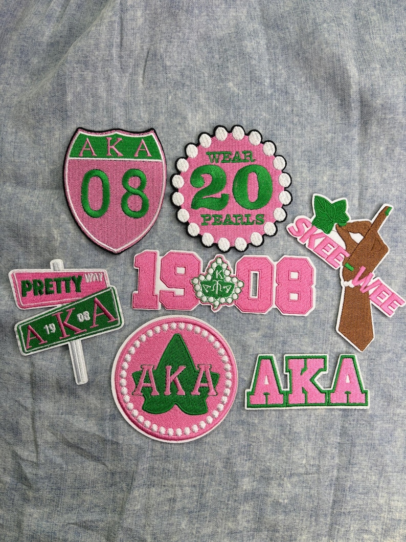 Custom A•K•A Patch Bundle | Pink & Green Sorority Embroidered Patches ...