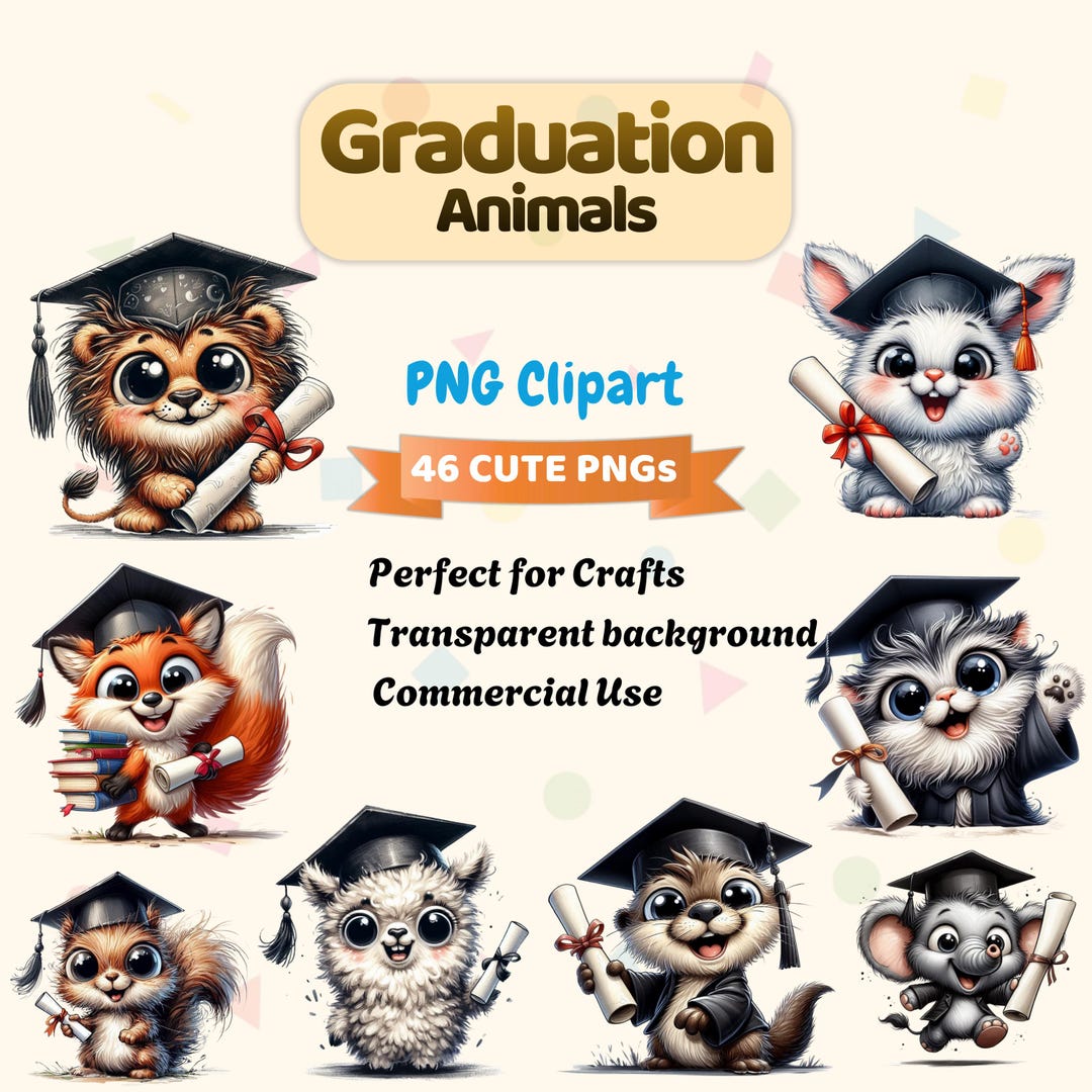 Graduation Animals Clipart Bundle, Water Color Graduate Animal PNG ...
