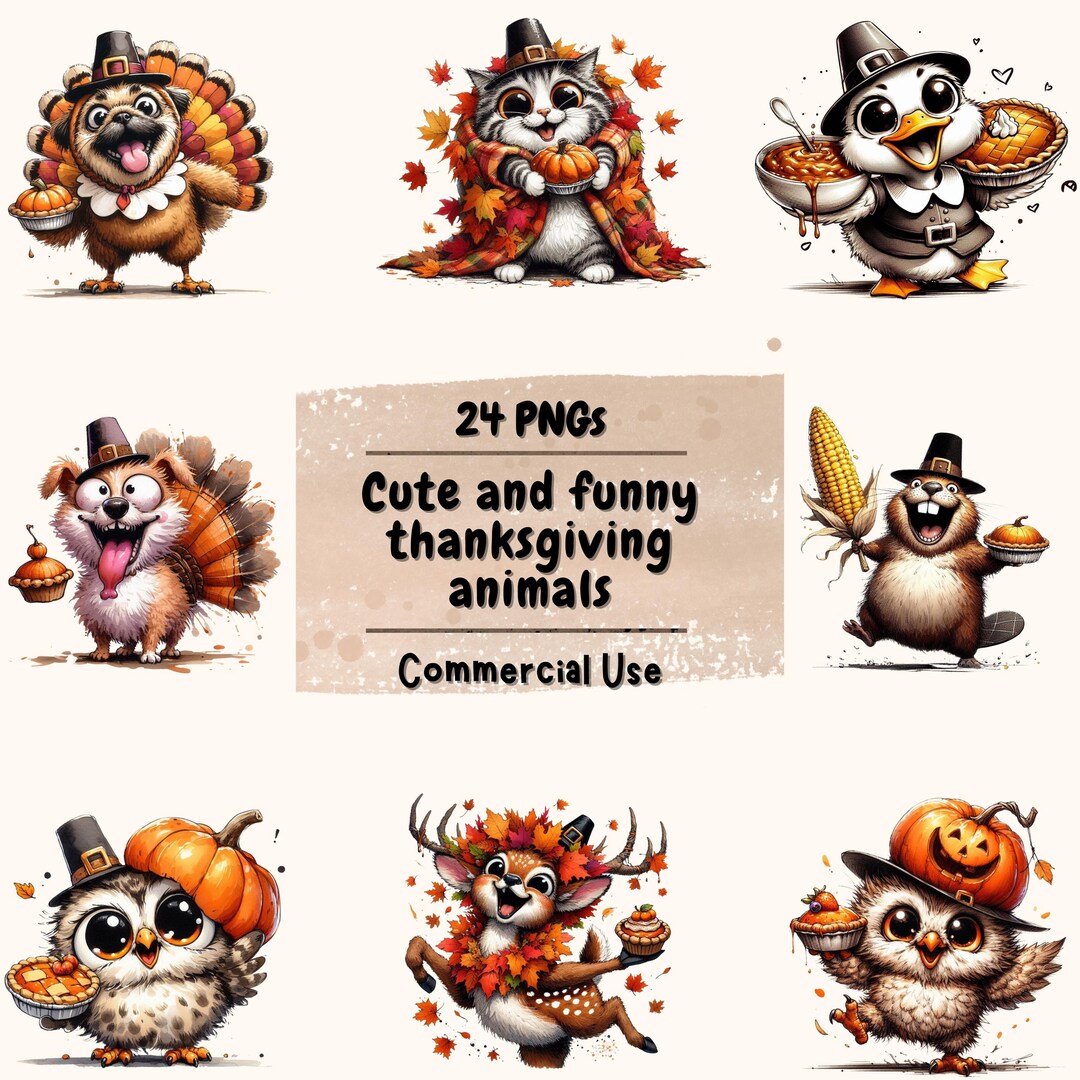 Thanksgiving Animals Clipart | Watercolor Fall PNG Bundle - Etsy