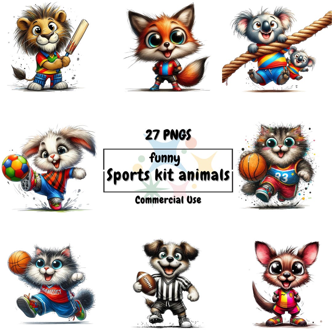 Sport Kit Animals Clipart | Funny Sports Animals PNG | Athletic Animal ...