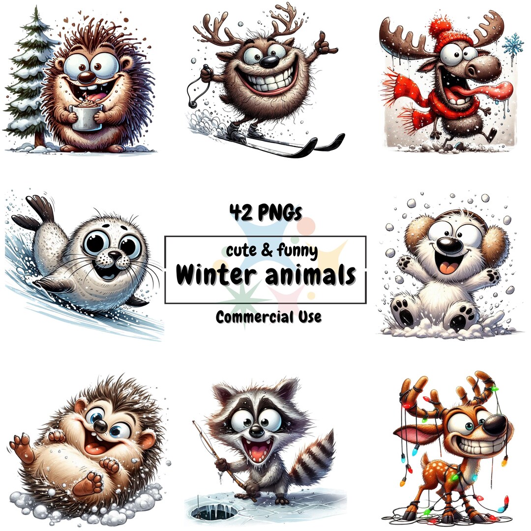 Winter Animals Clipart | Watercolor Woodland Animal PNG Bundle | Snow ...