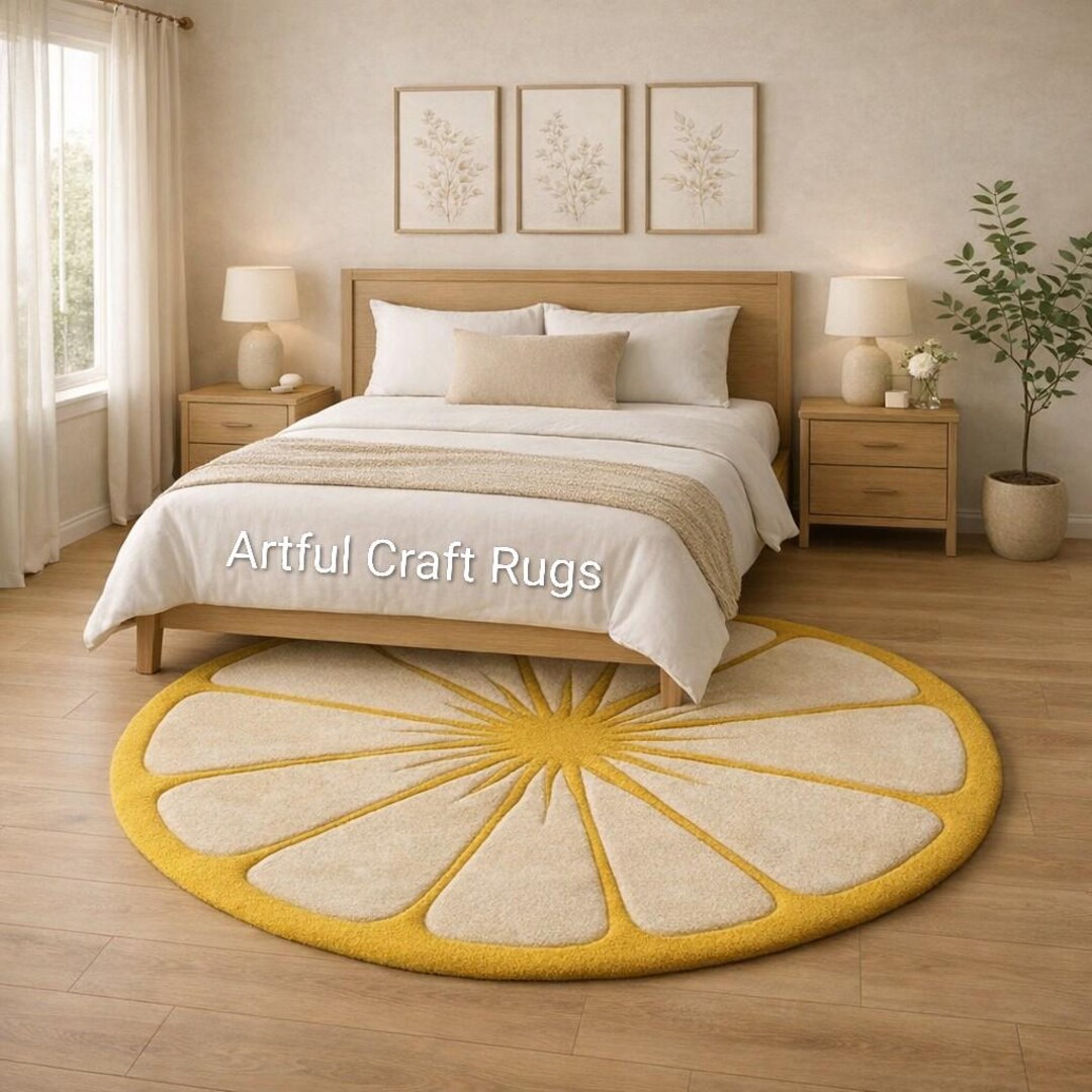 Hand Tufted Lemon Slice Rug, Yellow Citrus Shape Rug, Fruit Area Rug, Modern Tufted Wool Rug ...
