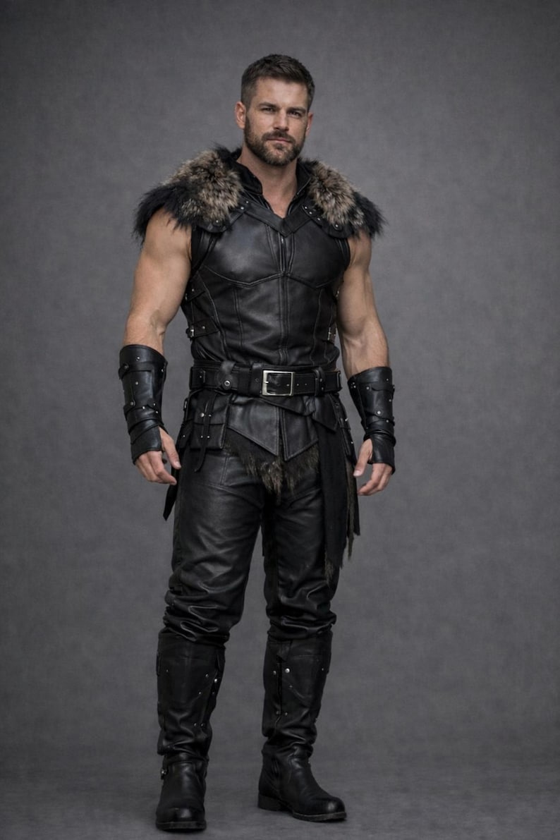 Men & Women Leather Warrior Costume Set |black Genuine Leather Armor ...