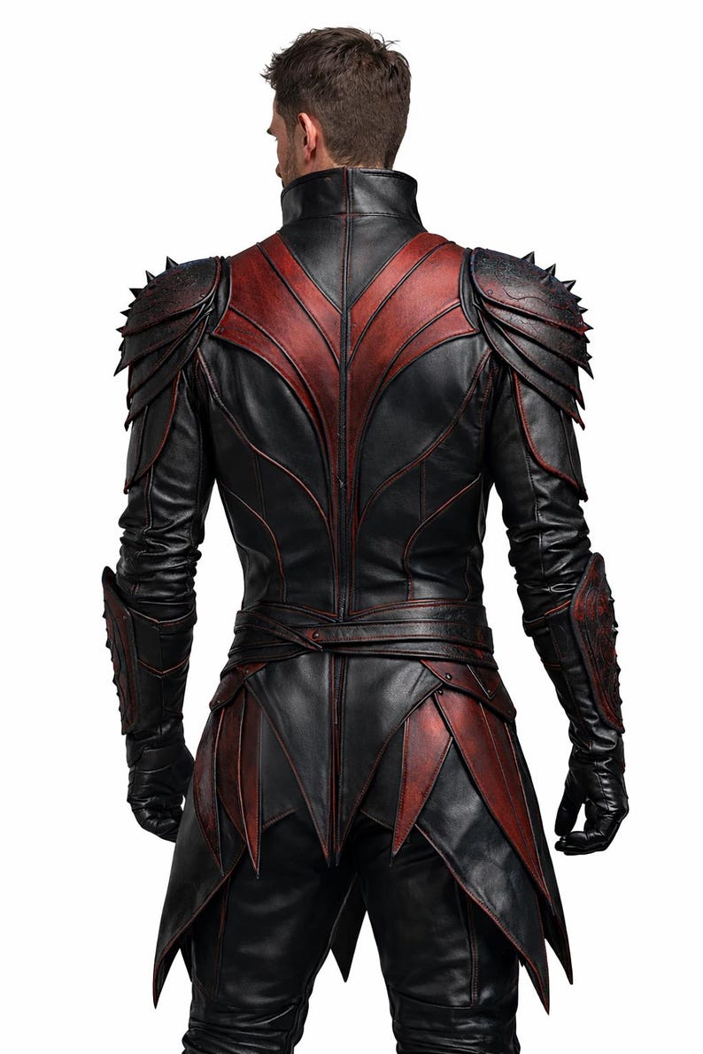 Futuristic Horror Leather Costume for Men, Black & Blood Red Leather ...