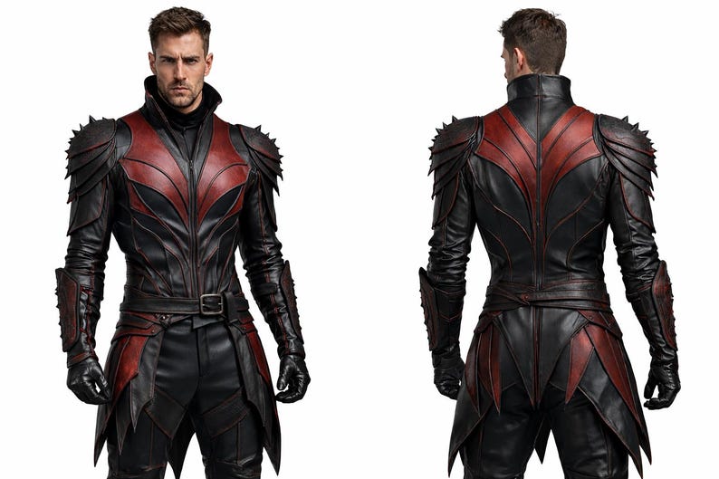 Futuristic Horror Leather Costume for Men, Black & Blood Red Leather ...