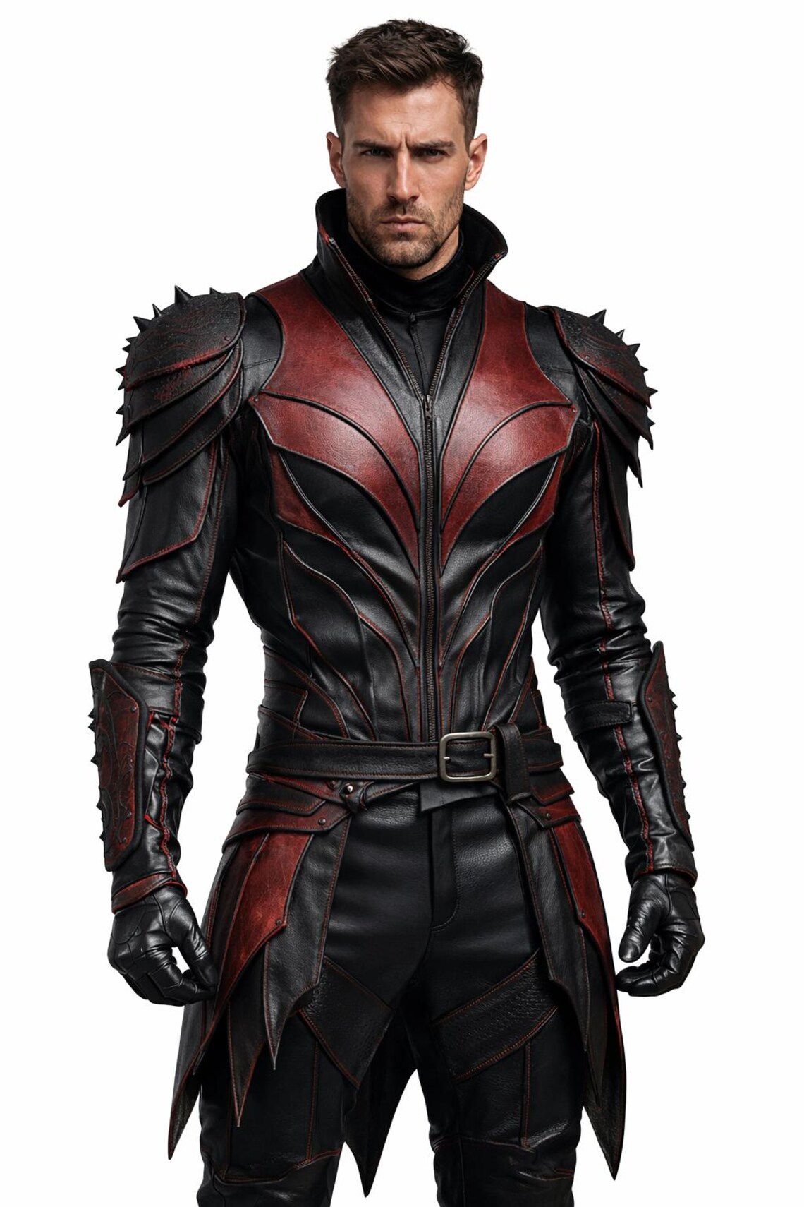 Futuristic Horror Leather Costume for Men, Black & Blood Red Leather ...