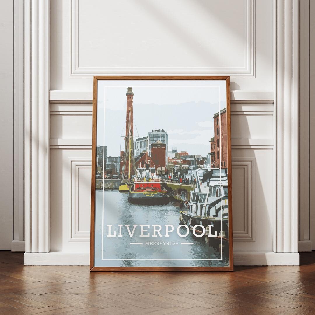 Liverpool Skyline Travel Poster Print, Merseyside Wall Art, Waterfront ...
