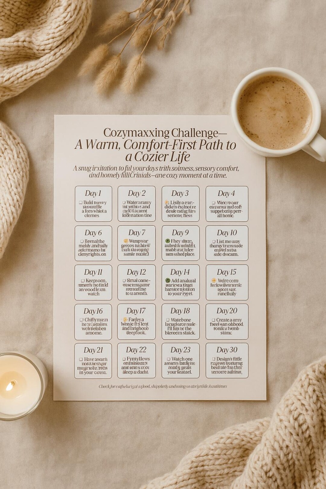 30-day Cozymaxxing Challenge Printable | Cozy Era Routine | Hygge Self ...