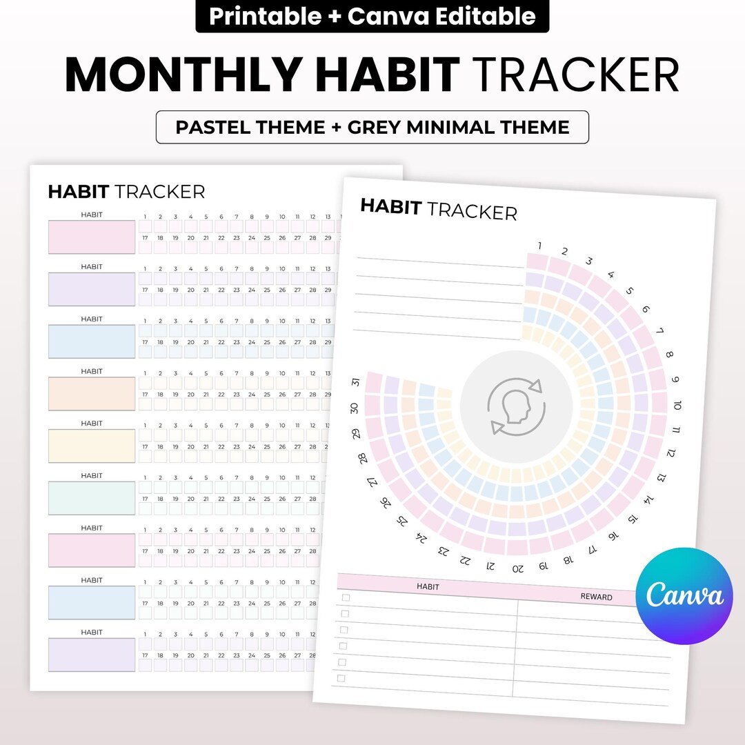 Habit Tracker - PRINTABLE Journal Page - Monthly Tracker - Monthly Goal ...