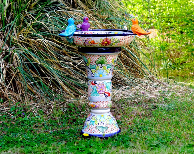 Talavera Bird Bath Hand Painted Mexican Ceramic Garden Decor Outdoor ...