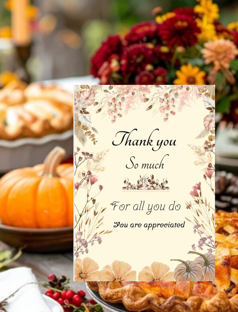 Thanksgiving Thank You Card Printable 5x7” Elegant Cozy Fall Gratitude ...