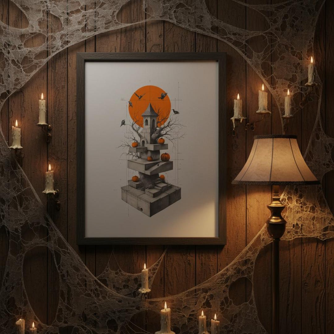 Halloween Pumpkin Tower Diagram Framed Poster - Spooky Fall Decor - Etsy