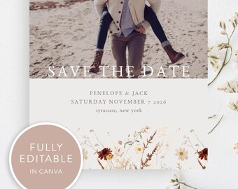 Photo Save the Date Canva Template | Classic Elegant Save the Date Template | Wedding ...