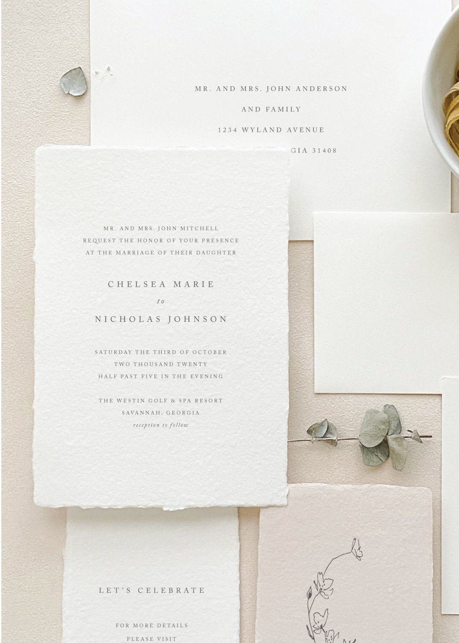 Handmade Paper Wedding Invitation Minimalist Wedding | Etsy