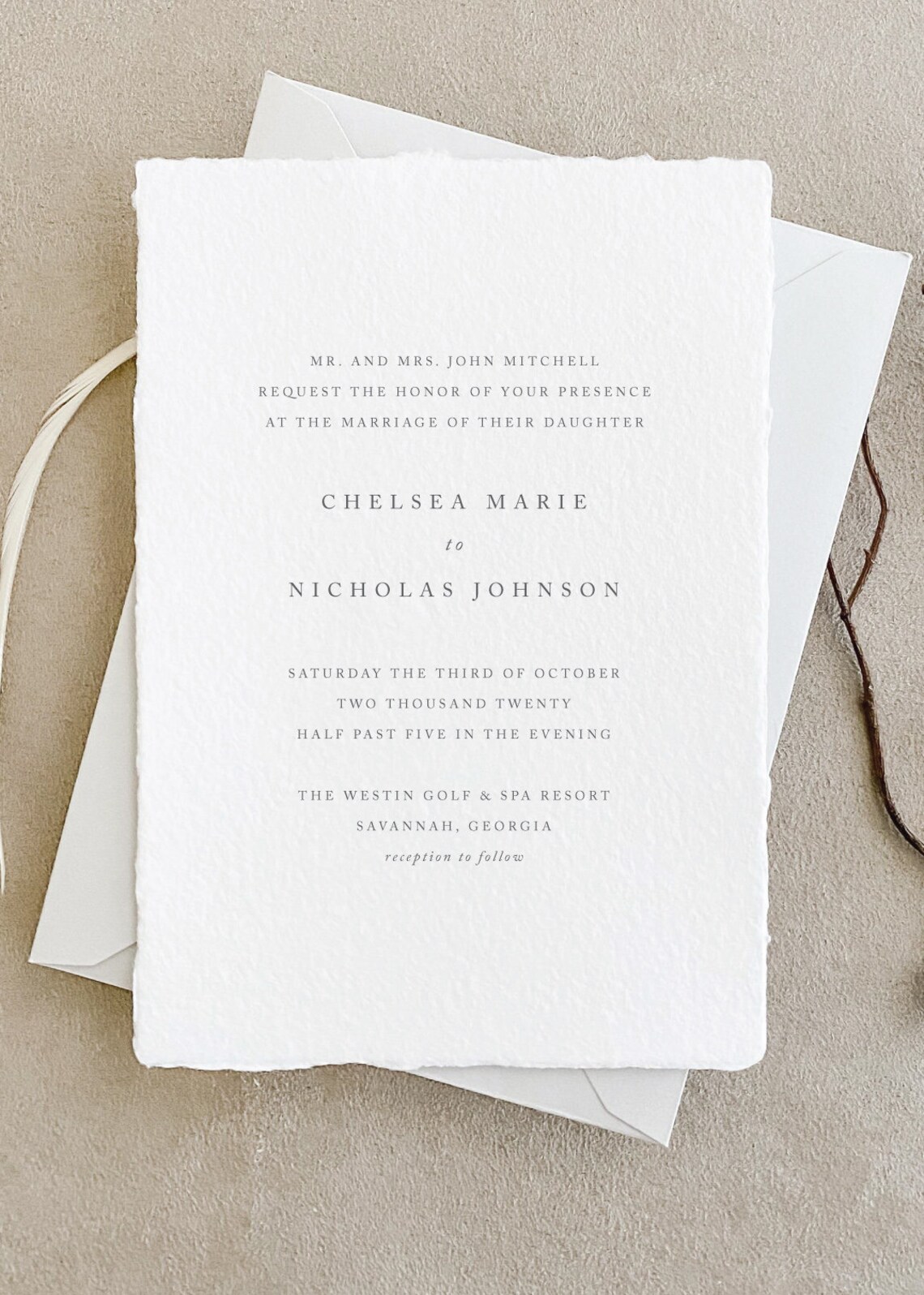 Handmade Paper Wedding Invitation Minimalist Wedding | Etsy