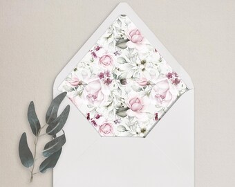 Moody Roses Watercolor Envelope Liner Canva Template | Watercolor Floral Printable DIY PDF ...