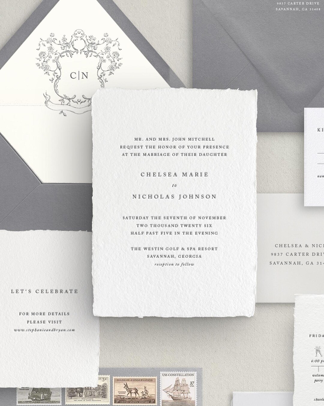 Classic Wedding Invitation Preppy Invitation Timeless Wedding Suite ...