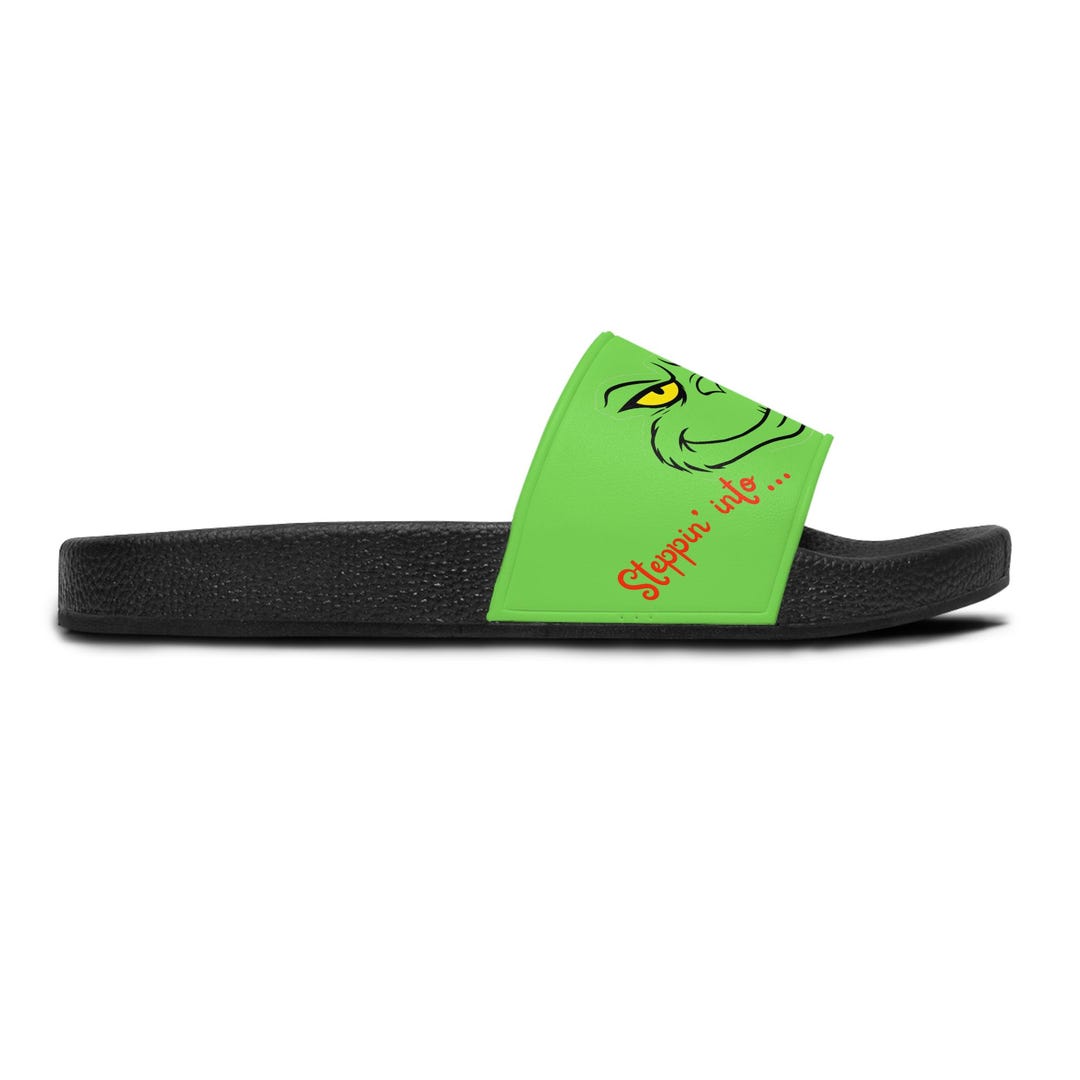 Grinch Slides - "steppin' Into Good Cheer" | Holiday Slippers| Funny ...