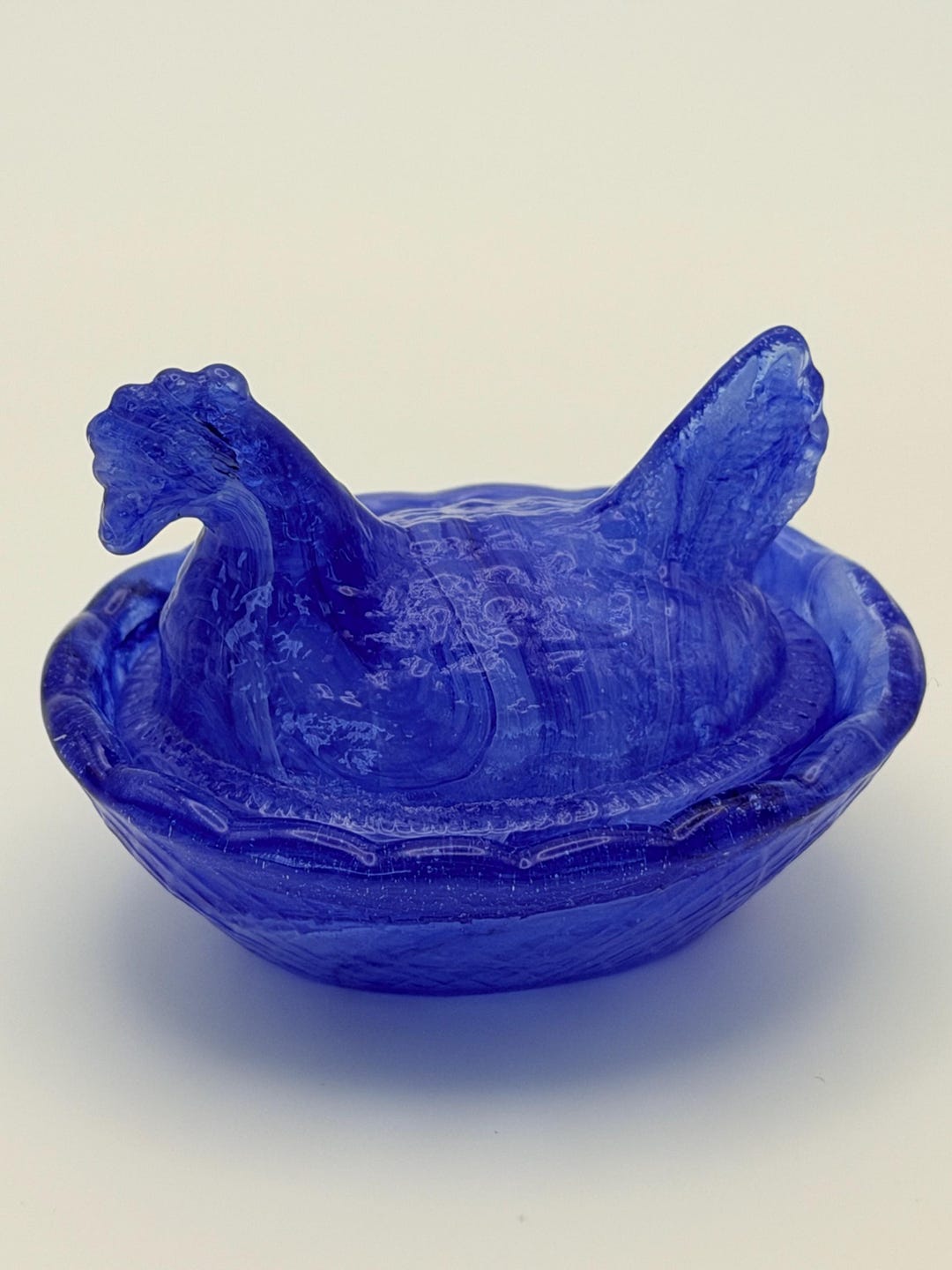 Cobalt Blue Slag Glass Mini Hen on Nest Covered Salt Cellar | 2.5 ...