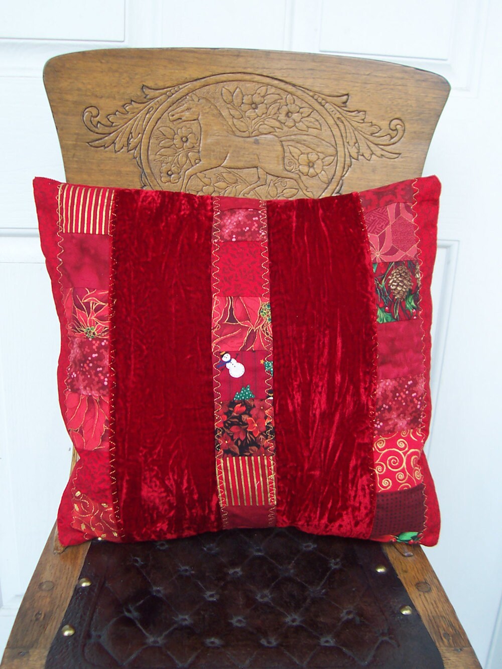 Christmas Pillow Sham in Red Velvet and Christmas Prints - Etsy
