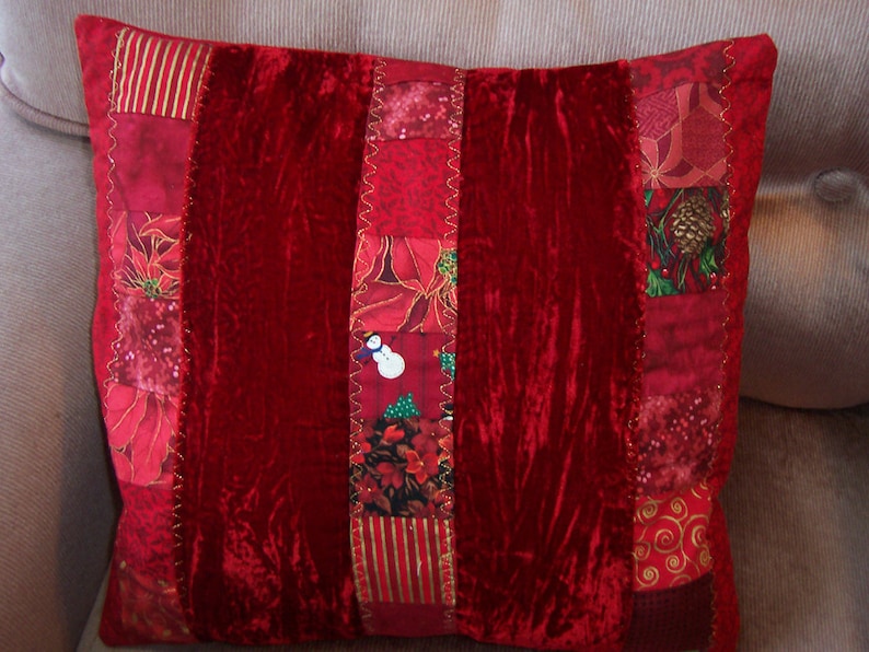 Christmas Pillow Sham in Red Velvet and Christmas Prints - Etsy