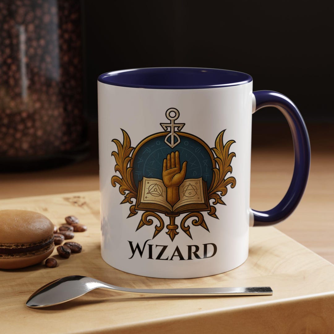 Wizard Dnd Emblem Mug | Magic Hand and Spellbook Accent Coffee Mug 11oz ...