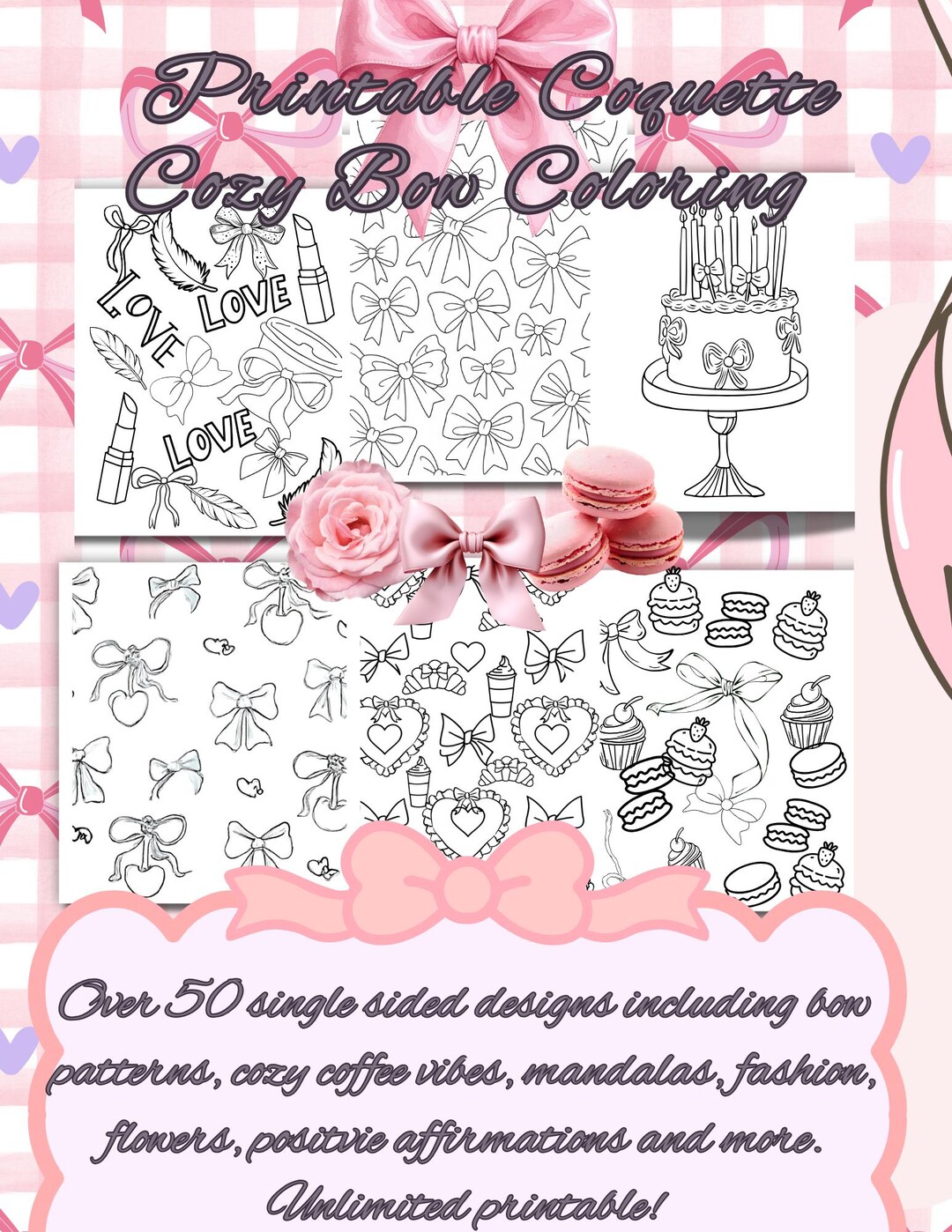 Coquette Coloring Pages Printable | Bow Coloring Sheets for Girls ...