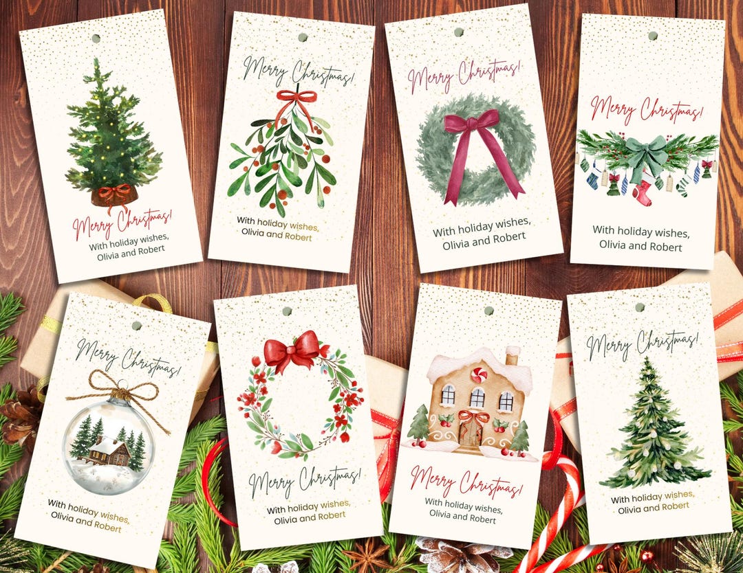 Editable Christmas Gift Tags • Watercolor Holiday Labels (canva ...
