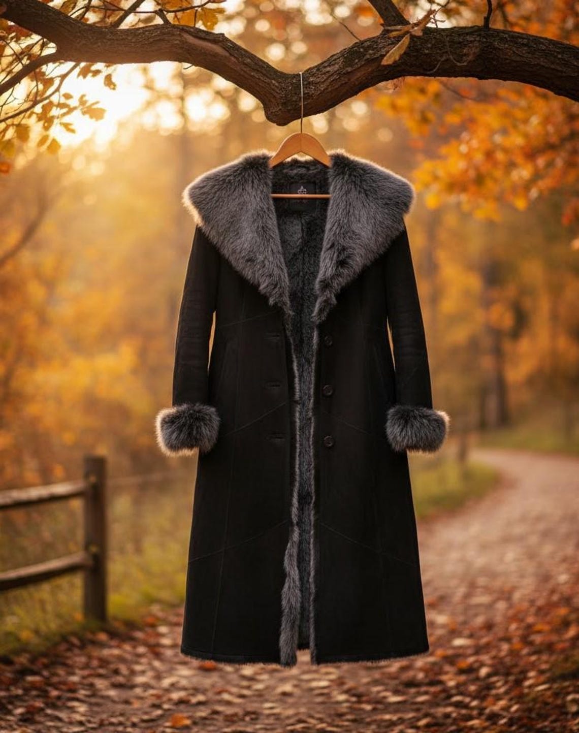 Handmade Black Suede Shearling Coat | Long Fur-lined Winter Jacket ...