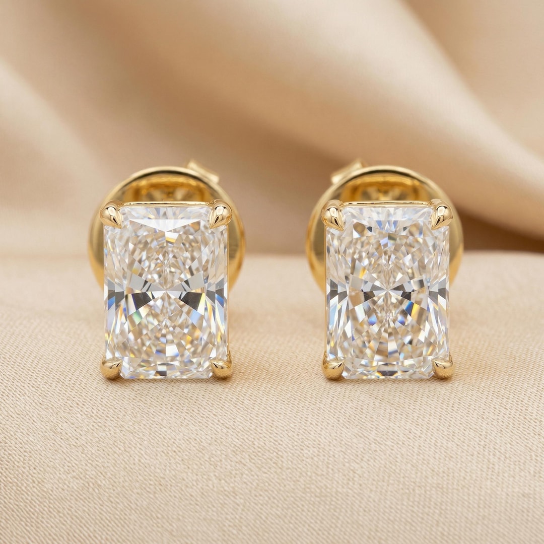 2 CTW Radiant Cut Lab Grown Diamond Stud Earrings, 14K Solid Gold, IGI ...