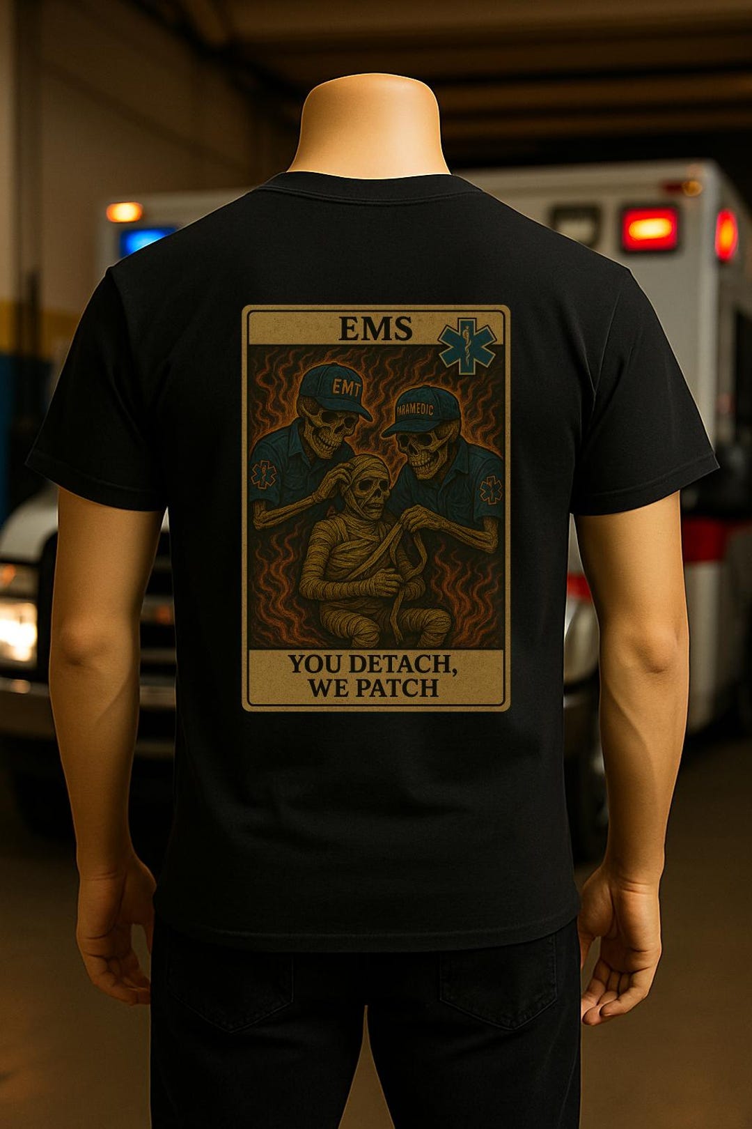 Skeleton Paramedic EMT T-shirt- “you Detach We Patch” EMS Design ...