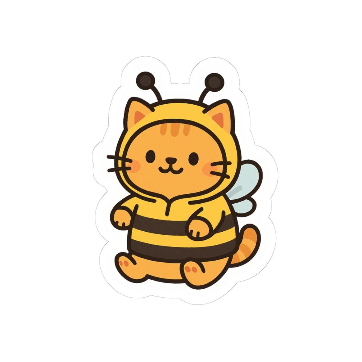 Adorable Kitty Cat Bumble Bee Sticker | Cute Animal Decor, Fun Gifts ...