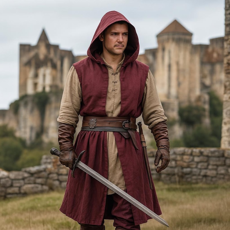 Medieval Hooded Surcoat for Men, Viking Assassin Tunic Cloak ...