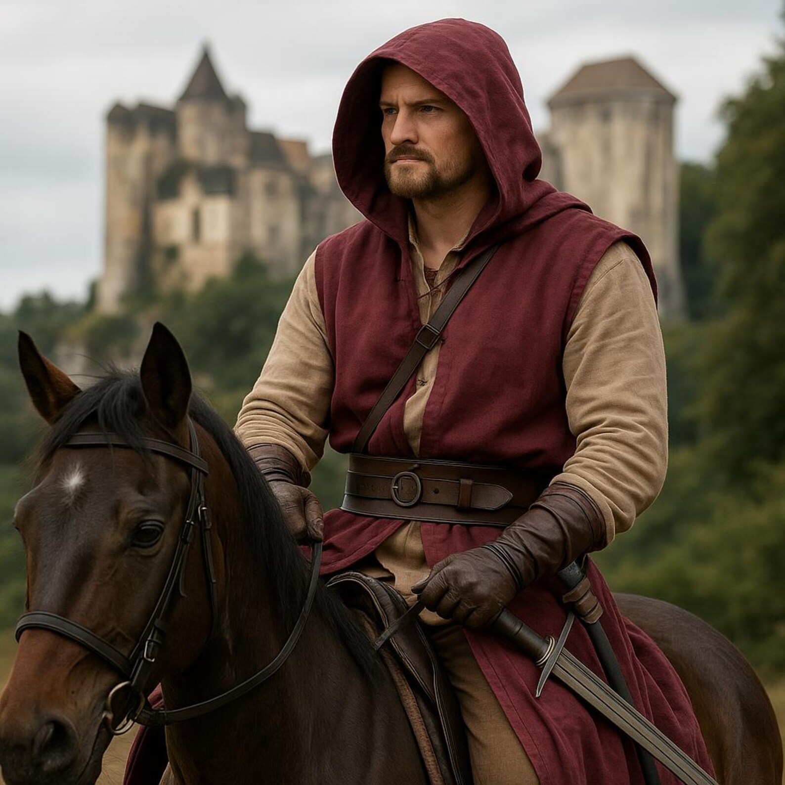 Medieval Hooded Surcoat for Men, Viking Assassin Tunic Cloak ...