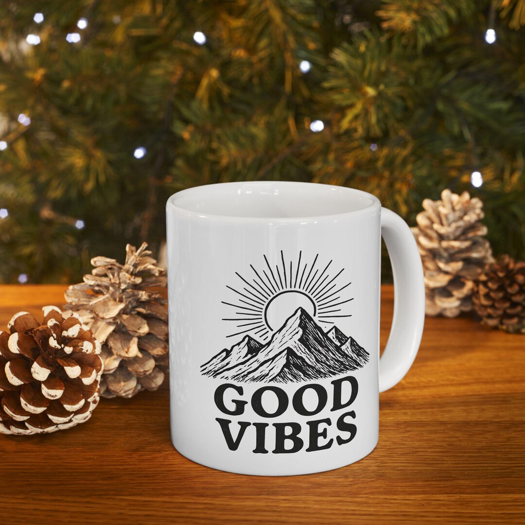Good Vibes Ceramic Mug Inspirational Coffee Cup Positive Energy Gift ...