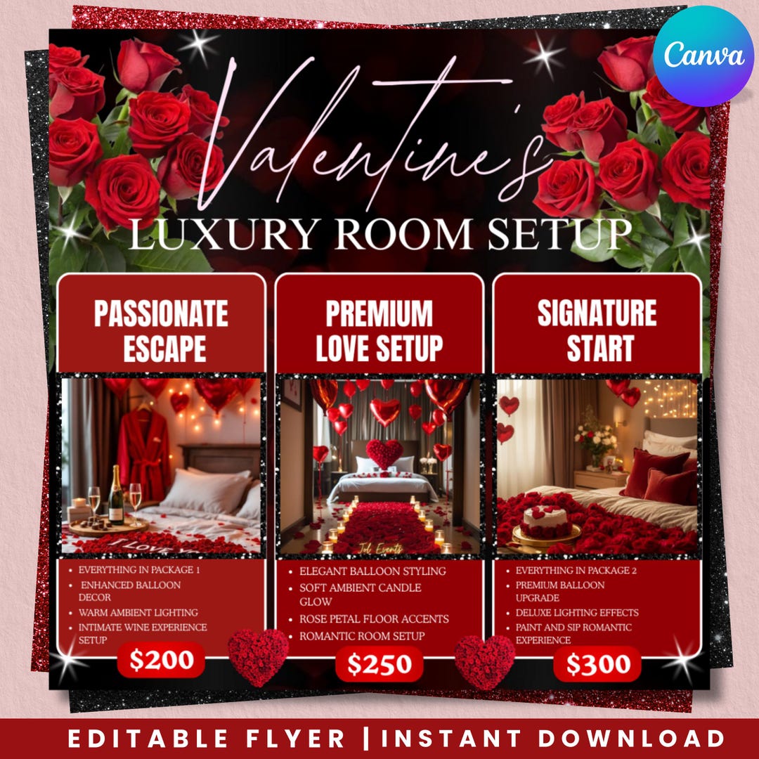 Valentine's Day Room Setup Flyer, Event Booking Flyer, Valentine Rooms ...