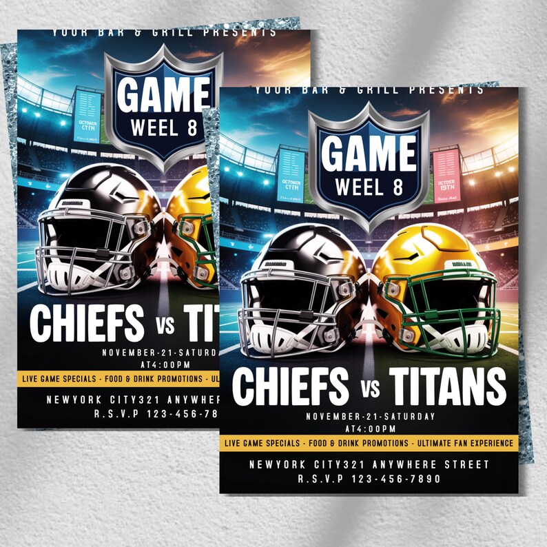 Game Day Football Flyer Template, Sports Party Invitation, Instant ...