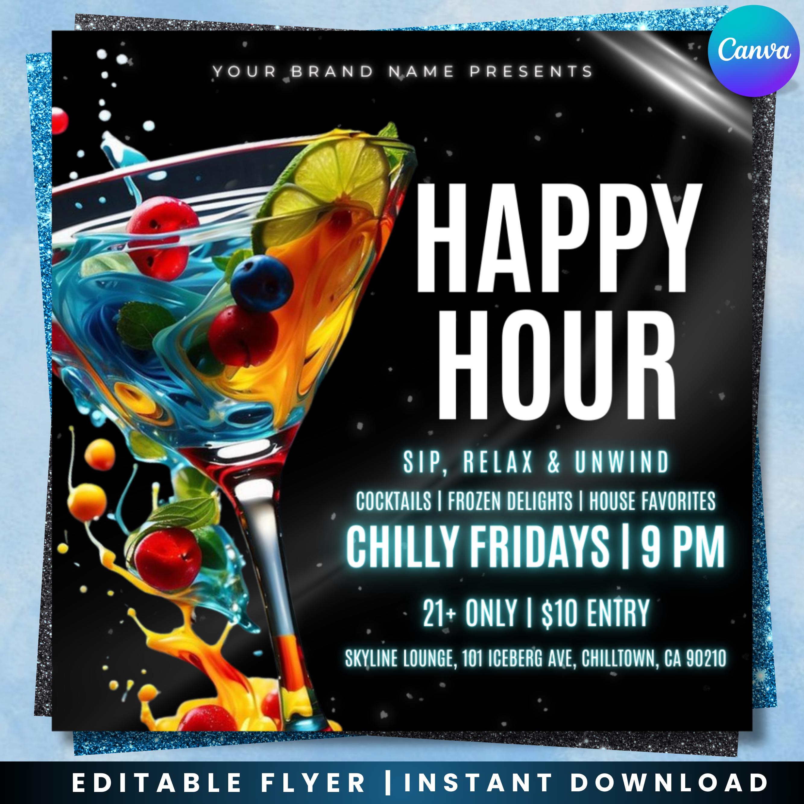 Happy Hour Flyer Template, Flyer Template, Bar Promotions, Invitation ...