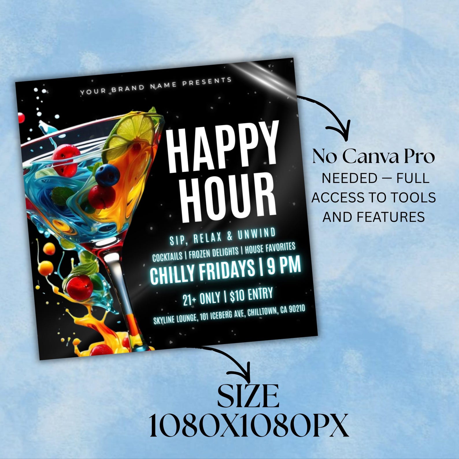 Happy Hour Flyer Template, Flyer Template, Bar Promotions, Invitation ...