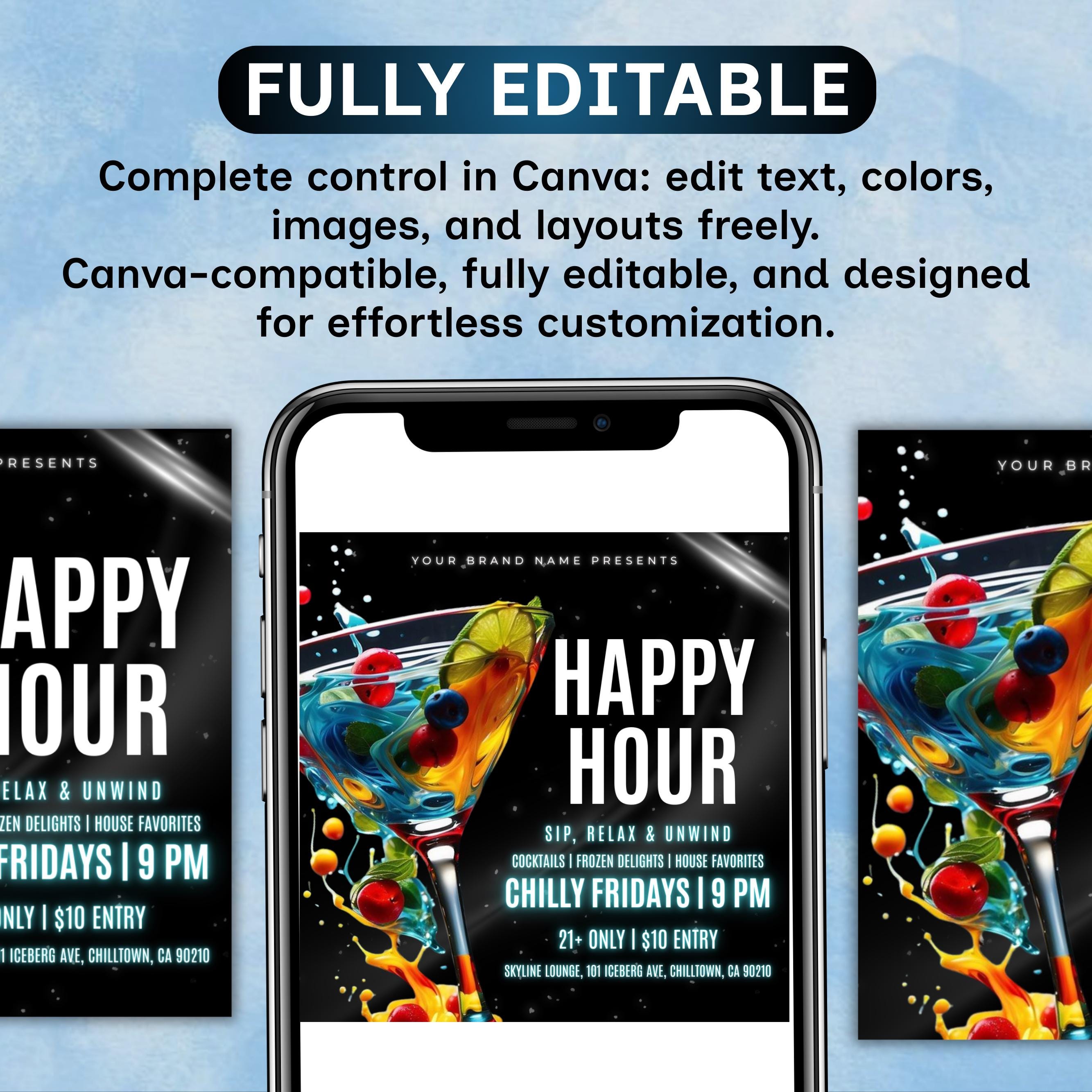 Happy Hour Flyer Template, Flyer Template, Bar Promotions, Invitation ...