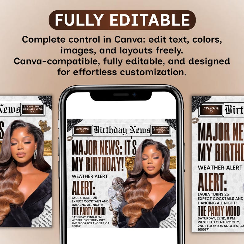 Newspaper Birthday Invitation, Leopard Print Glam Party Evite, Social ...
