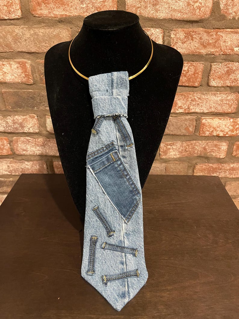Upcycled Denim Tie Necklace | Handmade Jean Statement Accessory - Etsy