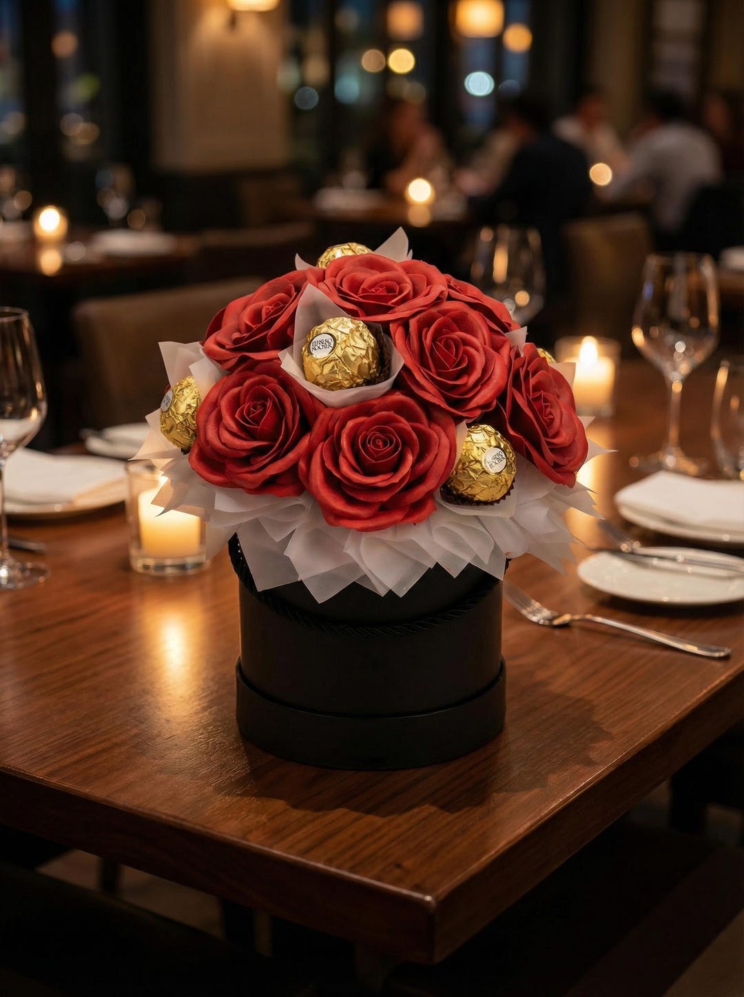 Soap Flower Box With Red Roses & Pralines – Eternal Rose Bouquet ...